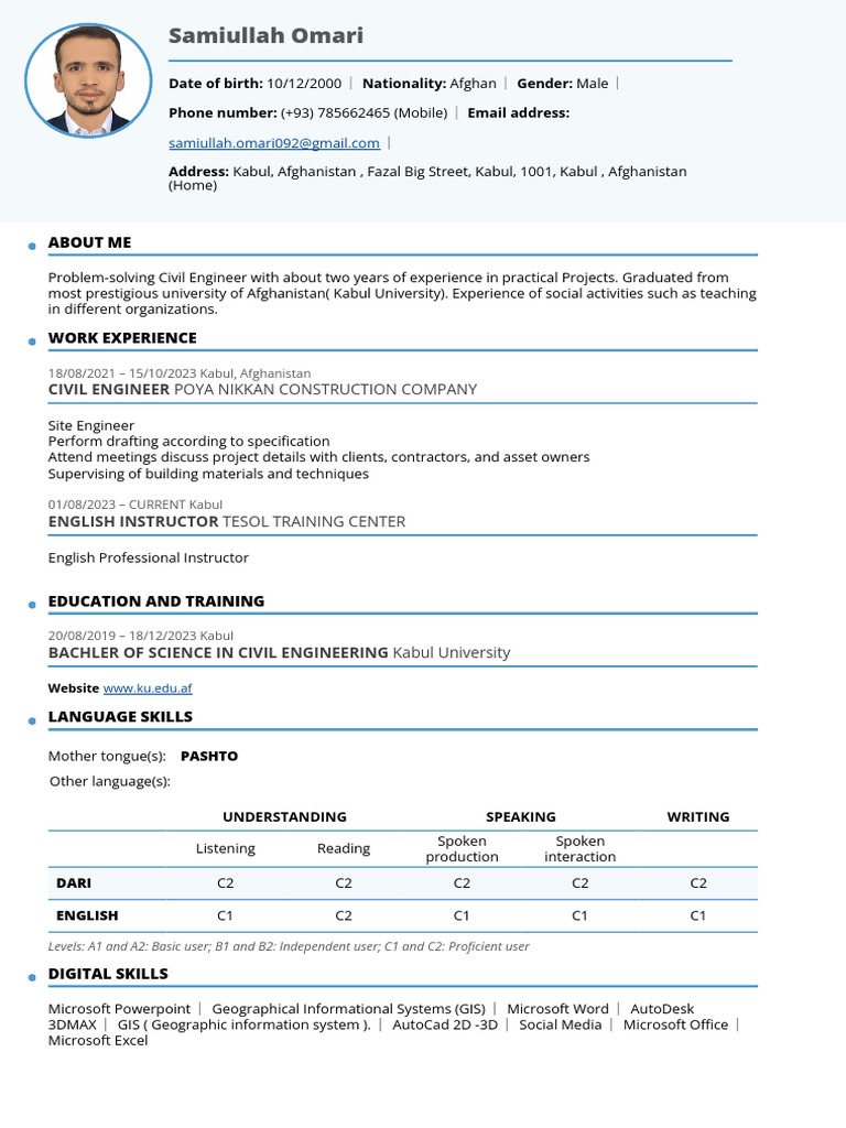 Civil Engineer Profile: Samiullah Omari | PDF