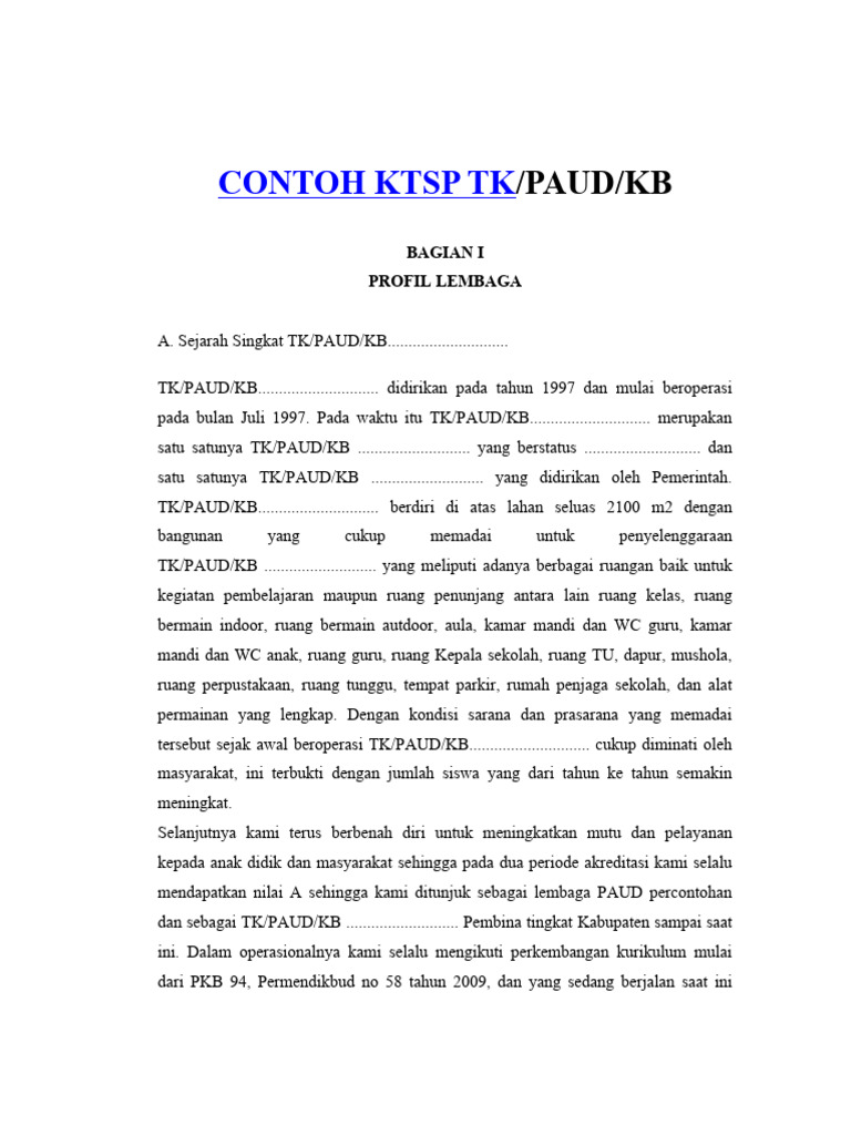 Contoh KTSP TK Paud KB | PDF