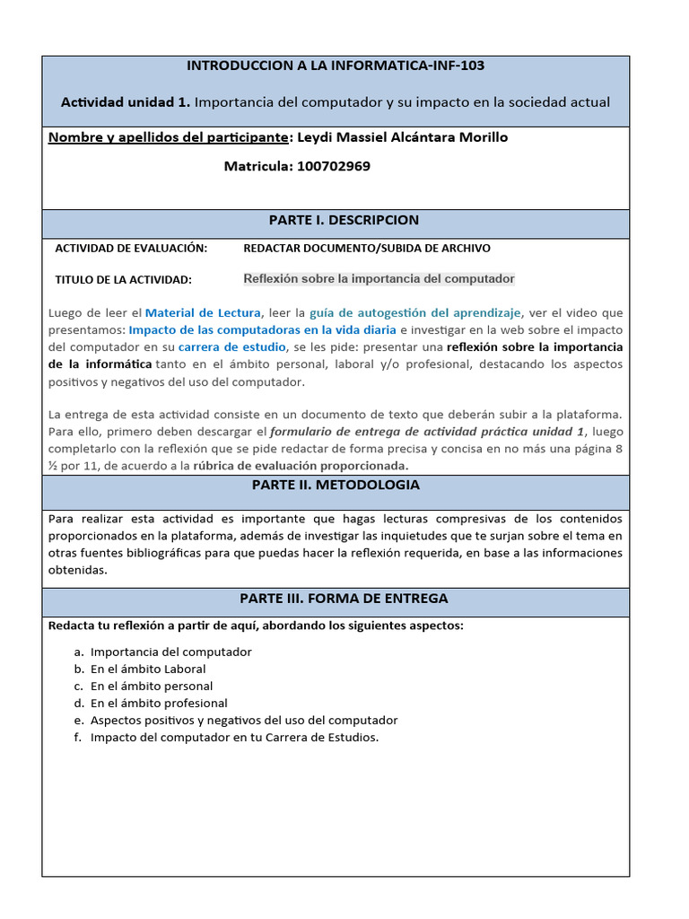 Práctica 1. Reflexión sobre la importancia de la Informática | PDF | Toma de decisiones | La ...
