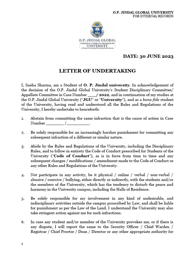 Template - Letter of Undertaking (For Students) | PDF | Government ...