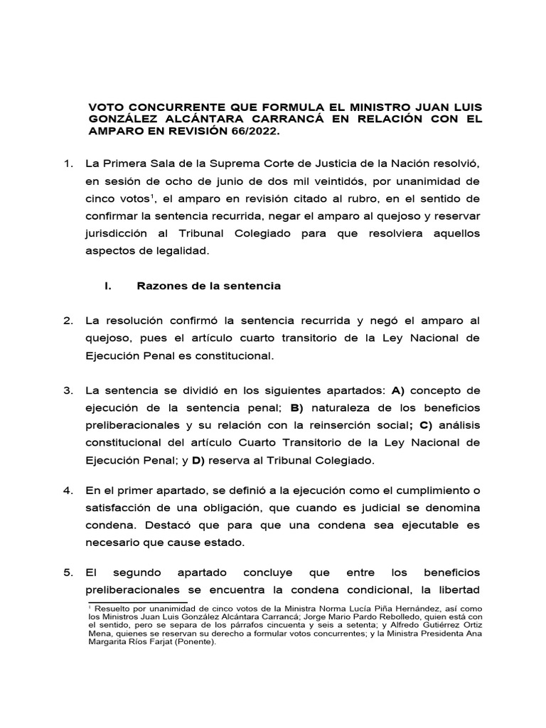 Amp. Rev. 66-2022 PS SCJN Voto Concurrente Carrancá | PDF | Sentencia ...