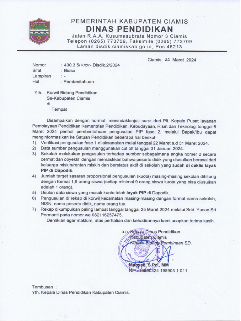 Pemberitahuan Usulan PIP Fase 1 | PDF