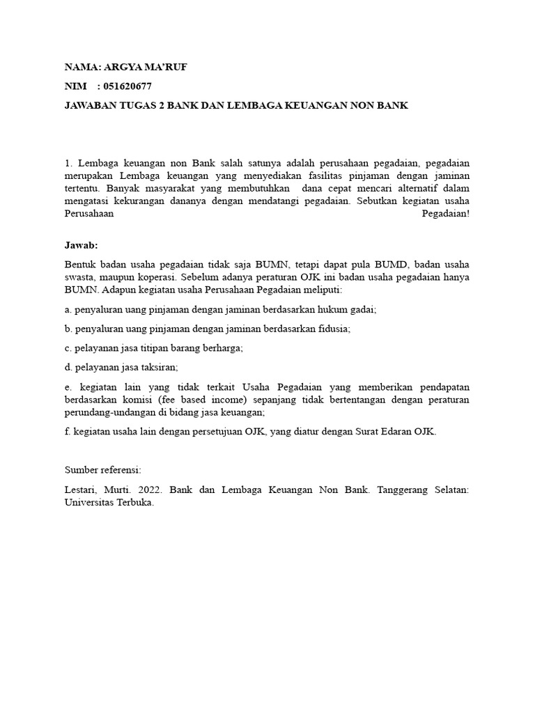 Argya Ma'ruf - Tugas 3 Bank Dan Lembaga Keuangan Non Bank | PDF