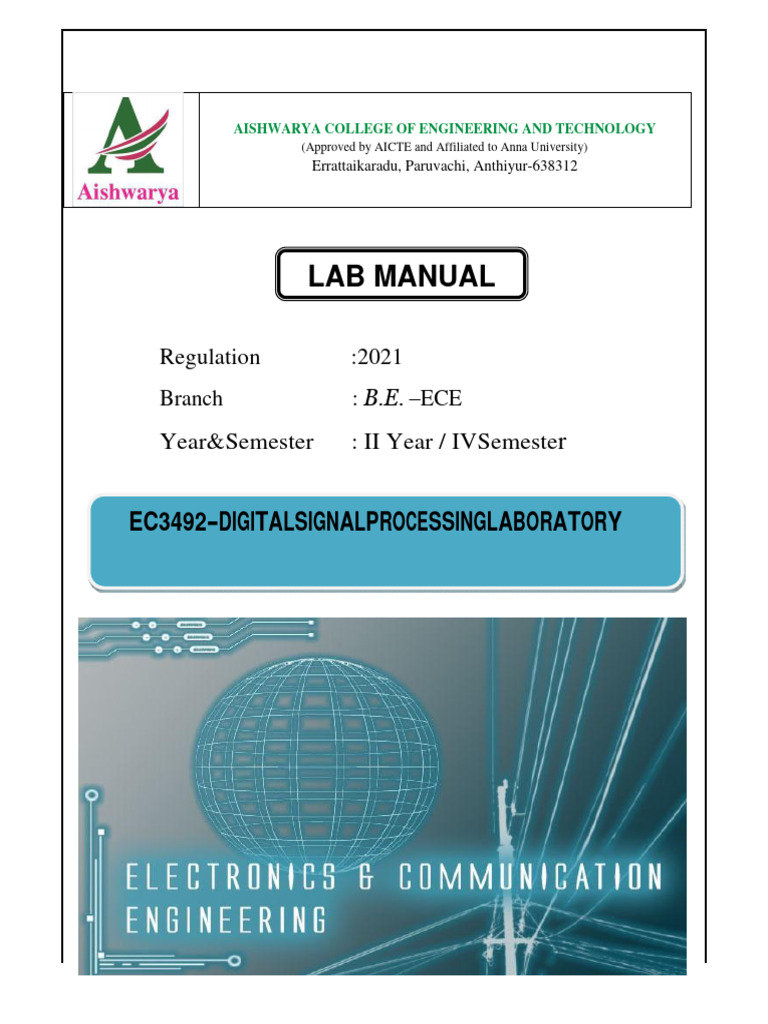 EC3492 Digital Signal Processing Lab Manual | PDF | Digital Signal ...