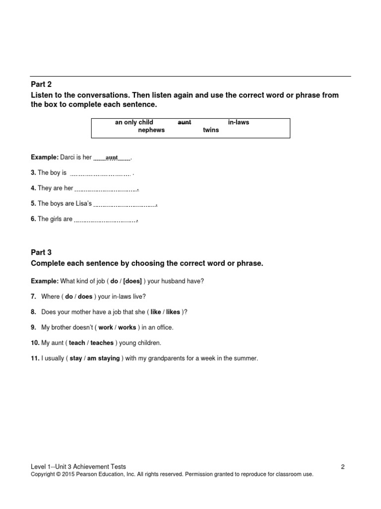 Top Notch 1 Unit 3 Assessment - Copy | PDF | All Rights Reserved ...