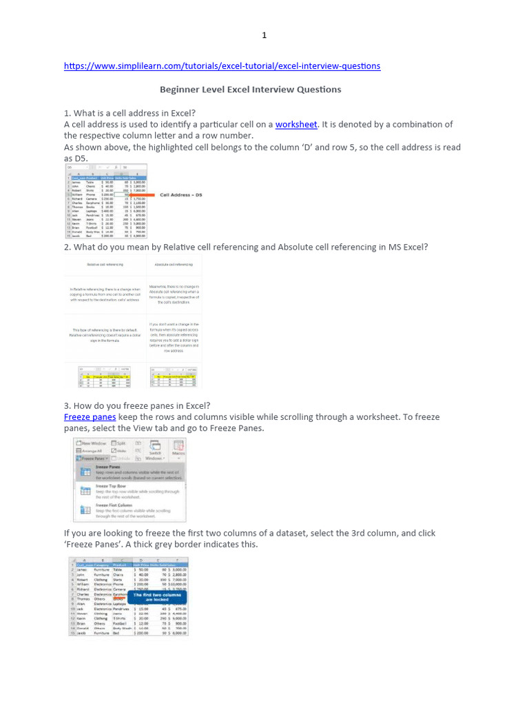 Excel Interview Questions Basic Pdf Microsoft Excel Spreadsheet 