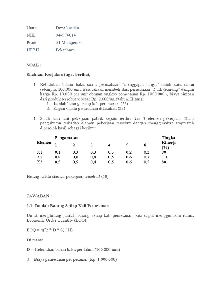 Tugas 2 Manajemen Operasi | PDF | Metode & Bahan Ajar | Komputer