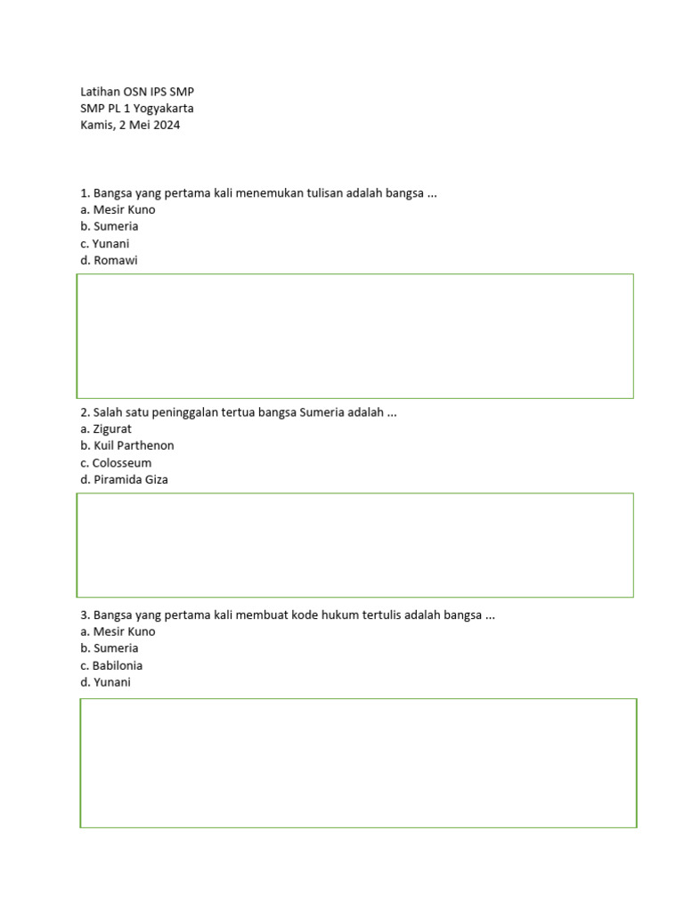 Soal Lat OSN IPS SMP 1 Kamis 2 Mei24 | PDF