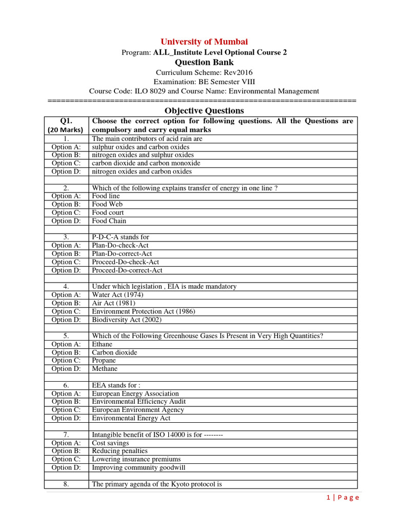 Em Question Bank Lockdown | PDF | Natural Environment | Pollution