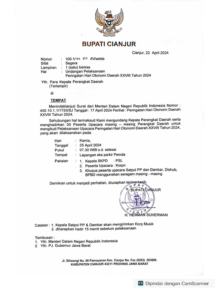 Undangan HUT OTDA 28 SKPD | PDF