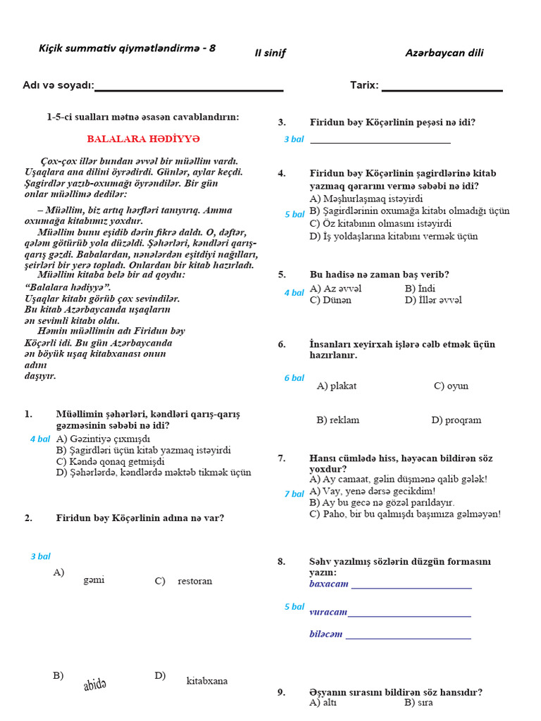 Azerbaycan Dili KSQ 8 - 2ci Sinif | PDF