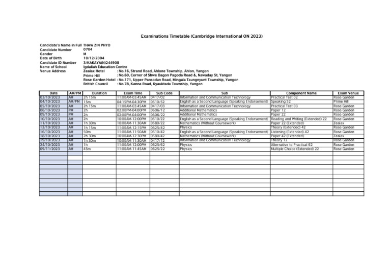 Cambridge Exam Timetable 2023 | PDF | Qualifications