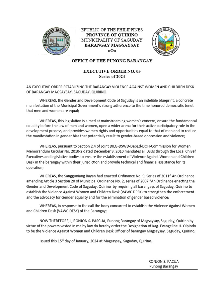 Designation of Vawc Desk Officer | PDF | Violence Against Women ...