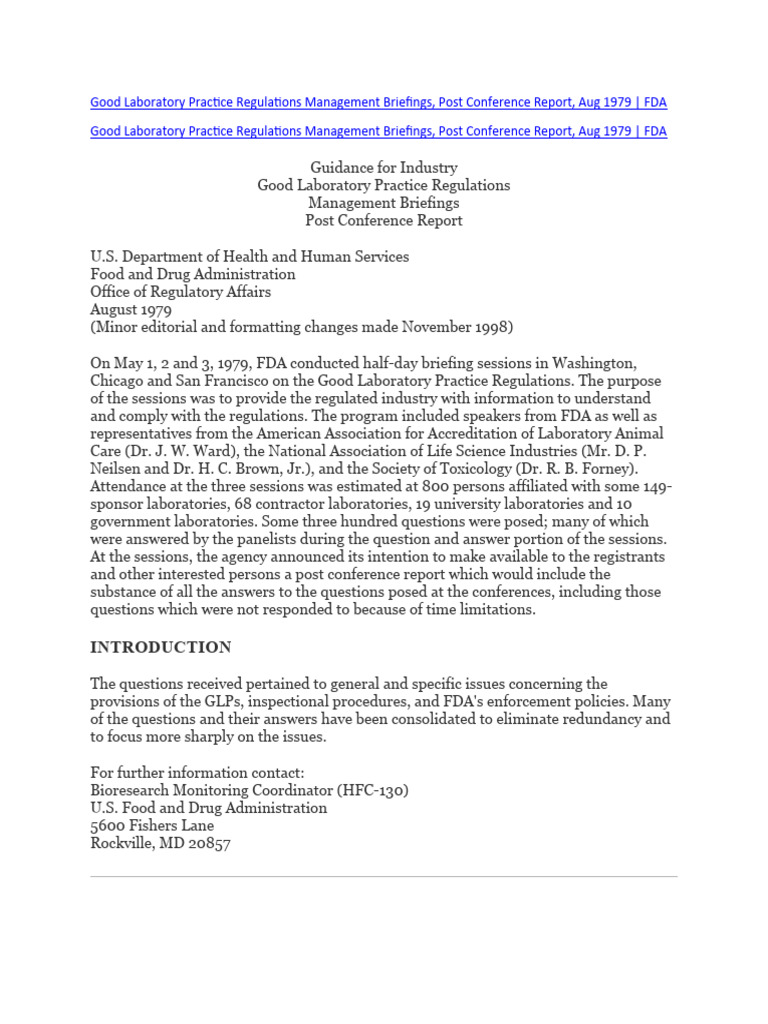 Good Laboratory Practice Regulations Management Briefings | PDF | Food ...