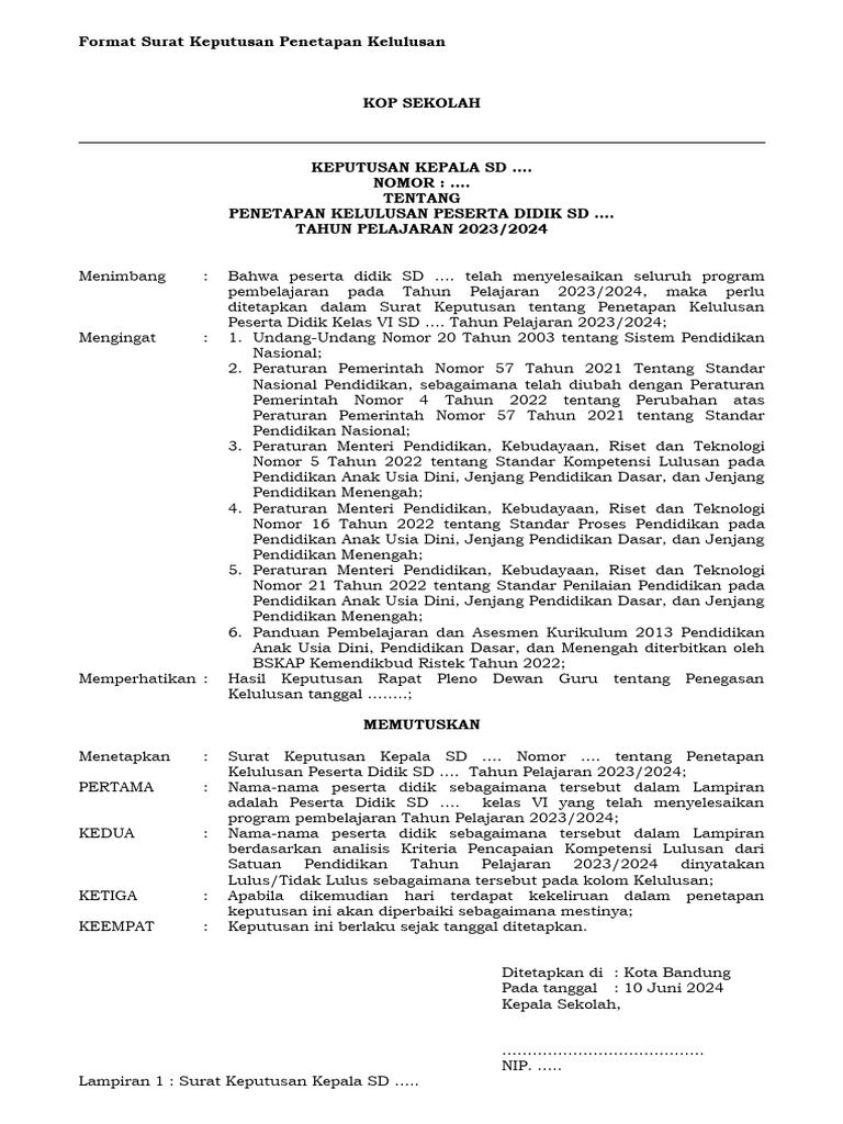 Format Kelulusan SD Tahun 2024 | PDF