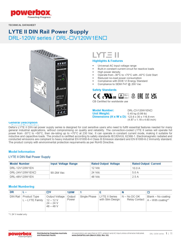 Datasheet DRL 24V120W1EN | Download Free PDF | Alternating Current | Power Supply