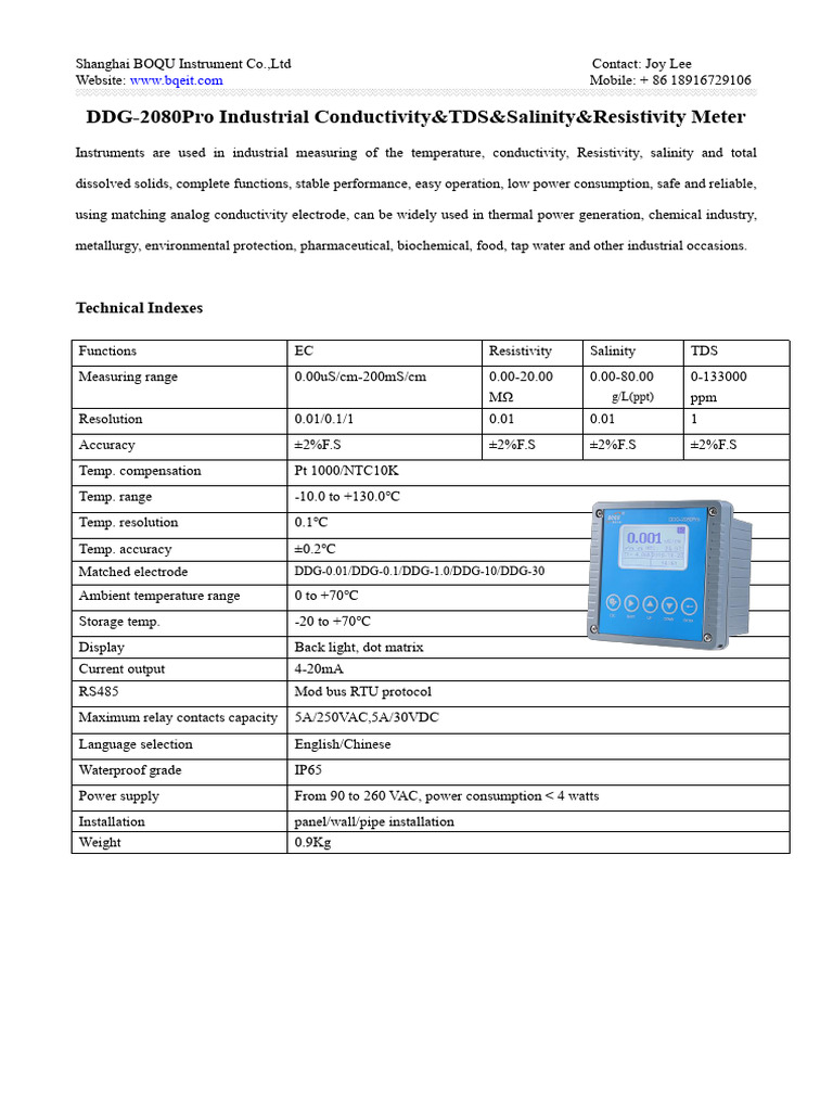 DDG-2080Pro Online Conductivity Meter With EC-A401 Conductivity Sensor ...