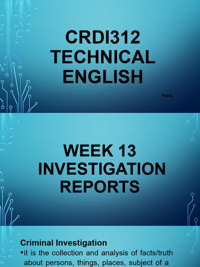 CRDI312 (Technical English1) - Final (Updated) | PDF | Crime Scene | Arrest