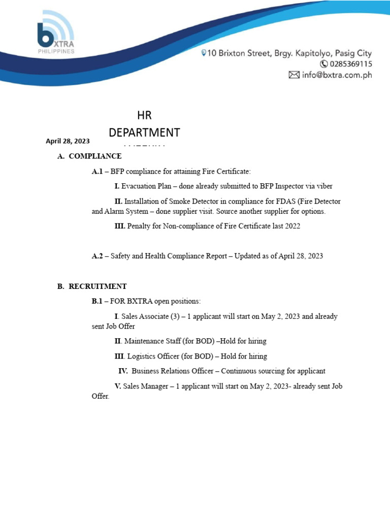 HRD Weekly Report - 04282023 | PDF | Performance Appraisal | Business