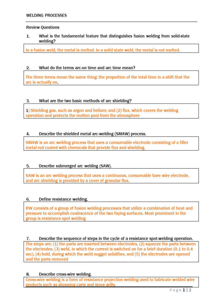 Welding Processes Review & Quiz | PDF | Welding | Construction