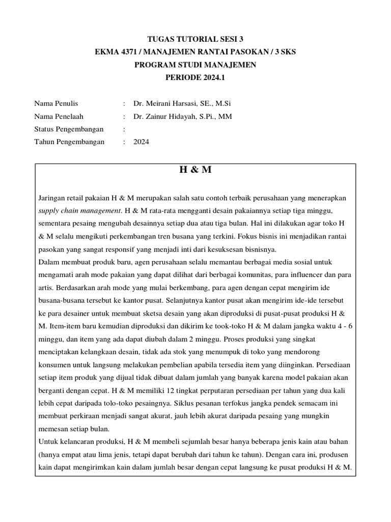 Tugas 3 Manajemen Rantai Pasokan | PDF | Karier & Perkembangan | Pengelolaan Keuangan & Uang