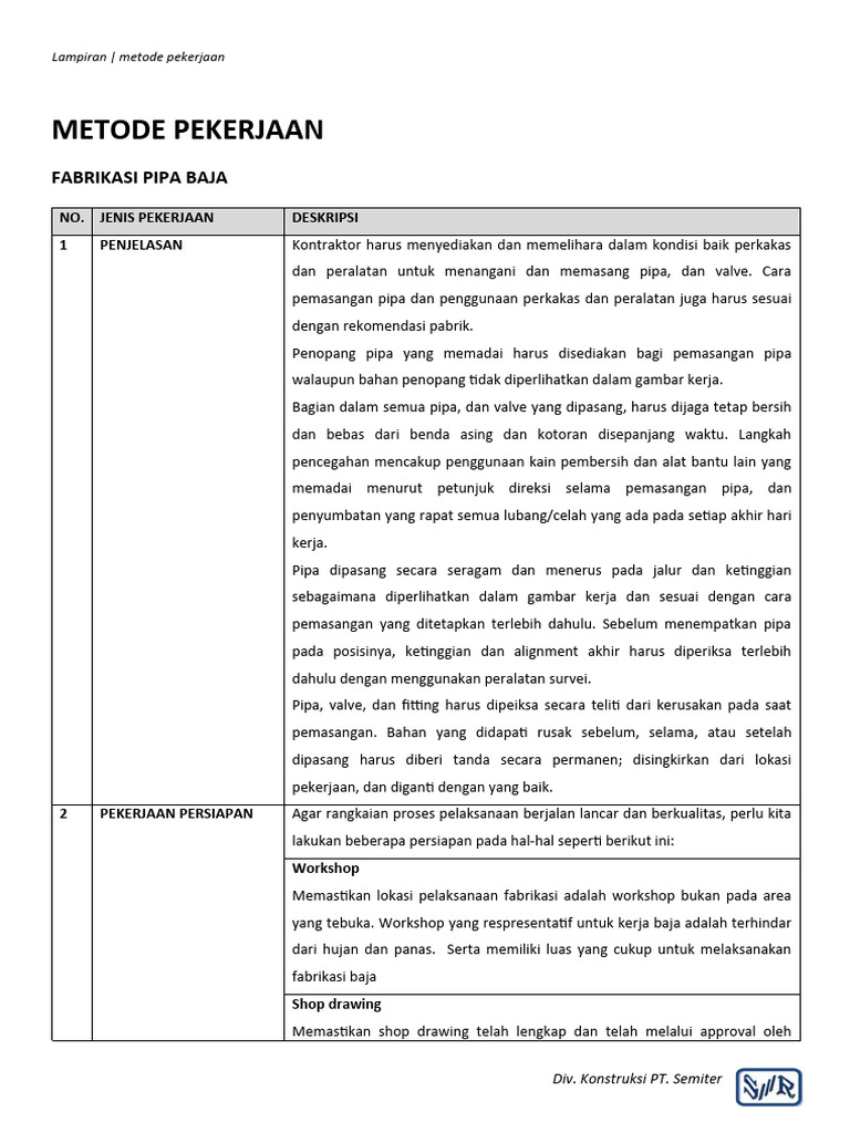 Metode Pekerjaan - Fabrikasi Pipa Baja | PDF
