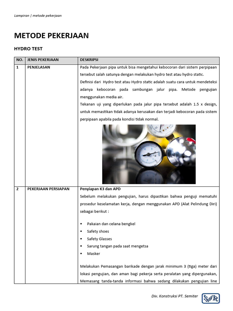 Prosedur Hydrotest Pipa HDPE | PDF