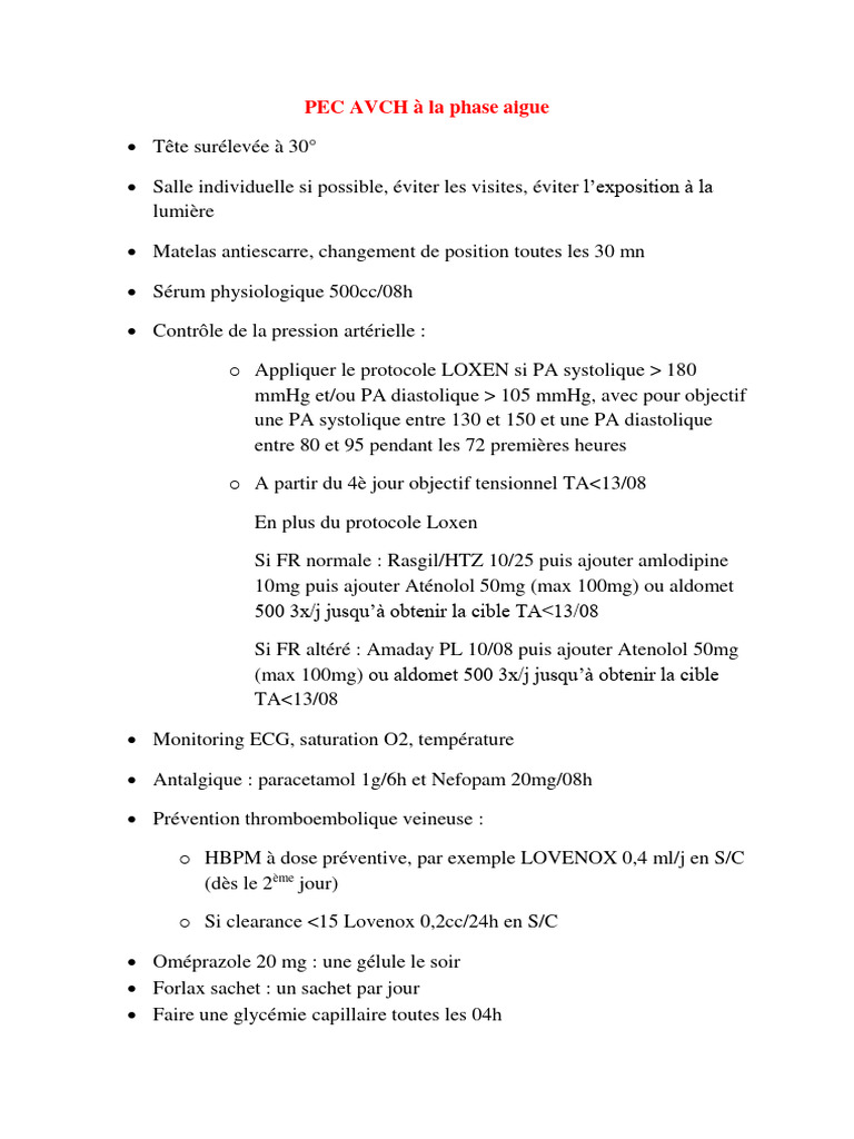 PEC AVCH : Protocole et Traitements | PDF | Système cardio-vasculaire ...