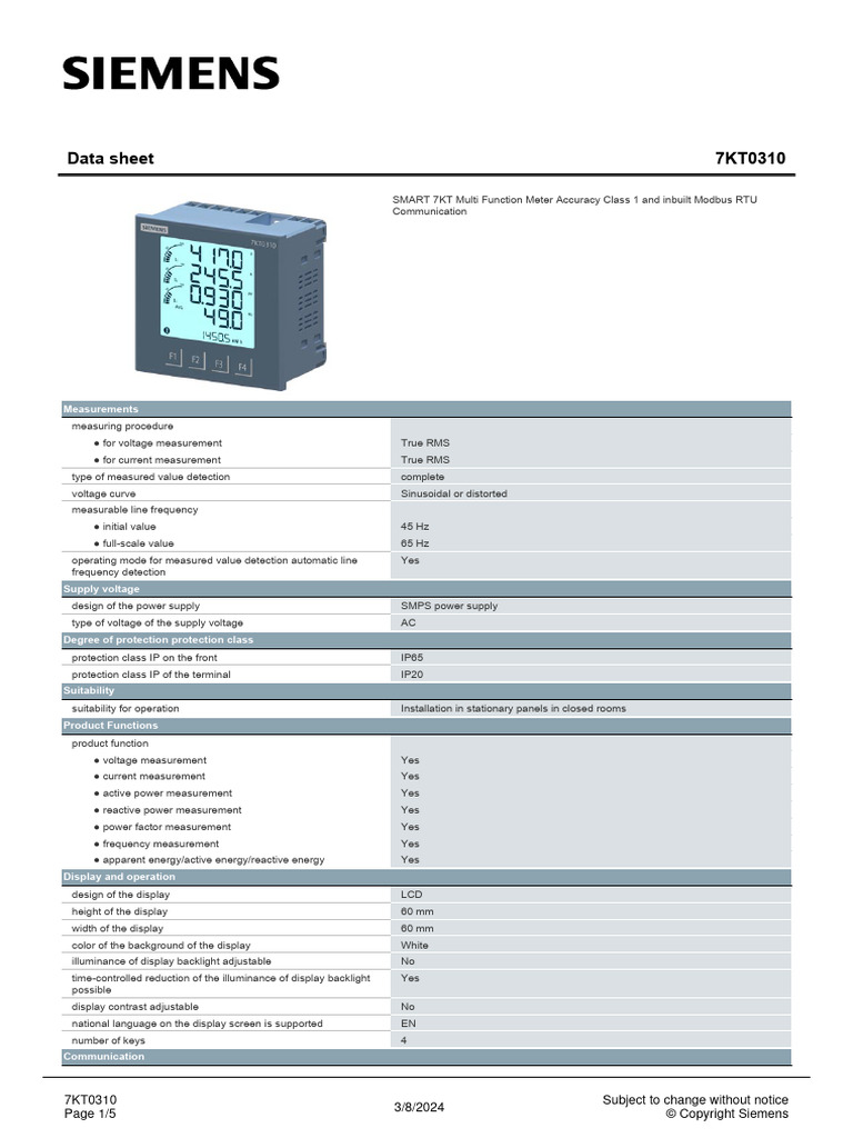 7KT0310 Datasheet en | PDF | Alternating Current | Ac Power