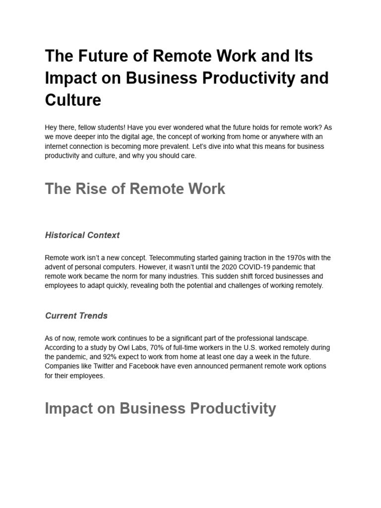 Future of Remote Work: Productivity & Culture | PDF | Computer Security ...