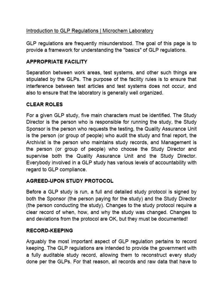 Introduction to GLP Regulations | PDF