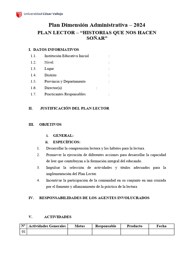 Plan Lector Infantil 2024 | PDF | Comprensión lectora | Aprendizaje
