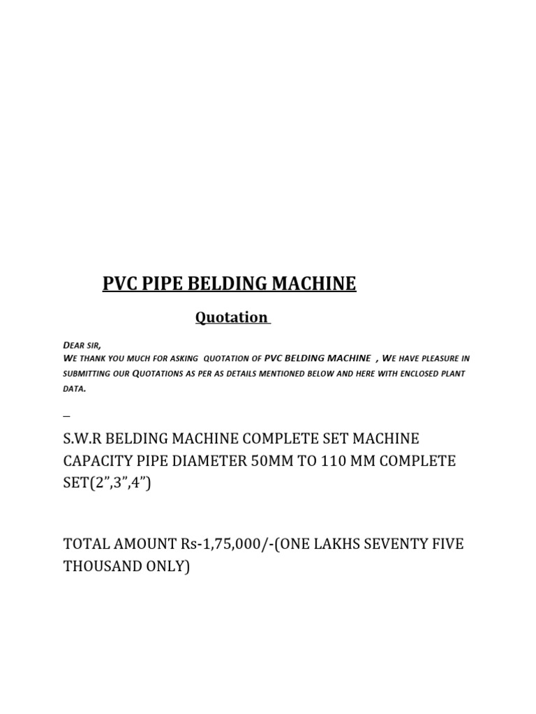 PVC Pipe Belding Machine Quote | PDF