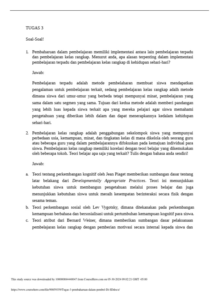 Tugas 3 Pembaharuan Dalam Pembel. Di SD | PDF | Karier & Perkembangan | Kesehatan Holistik