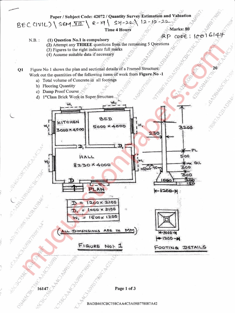 Be Civil Engineering Semester 7 2022 December Quantity Survey ...