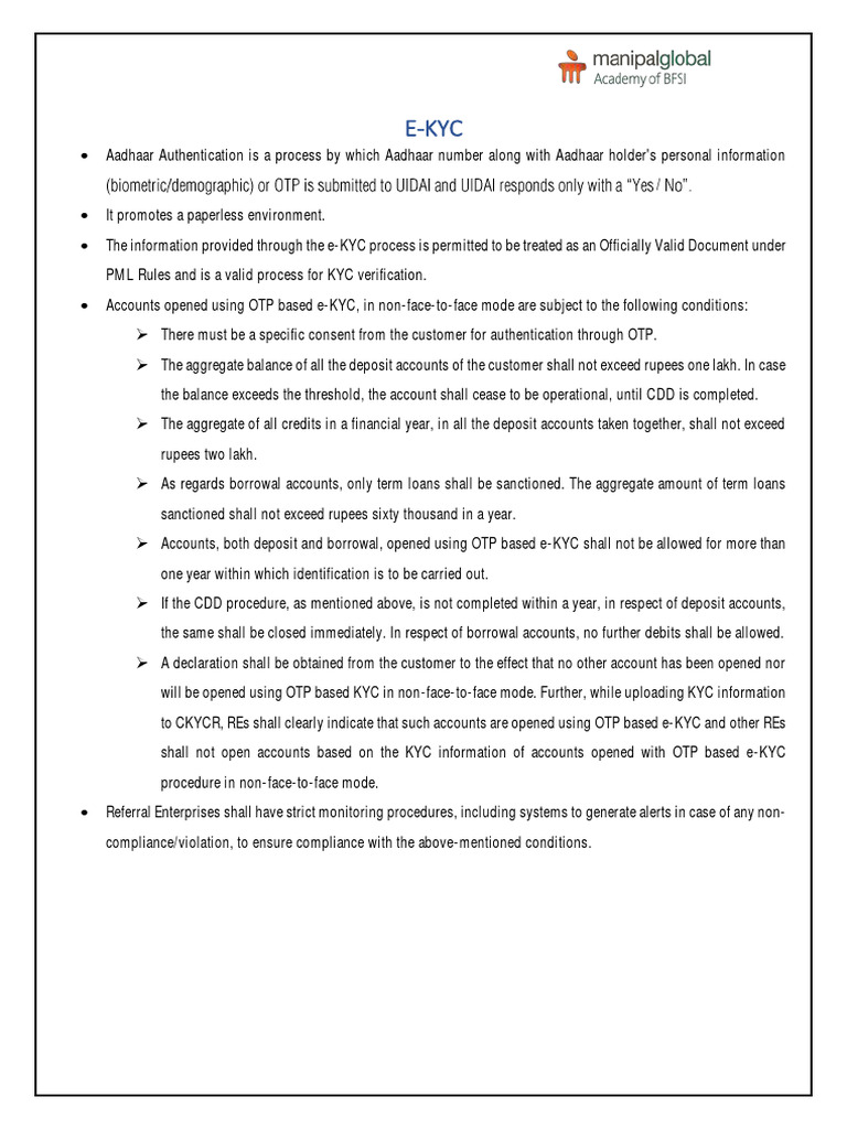 E-KYC, CKYC, ReKYC and V KYC | PDF | Identity Document