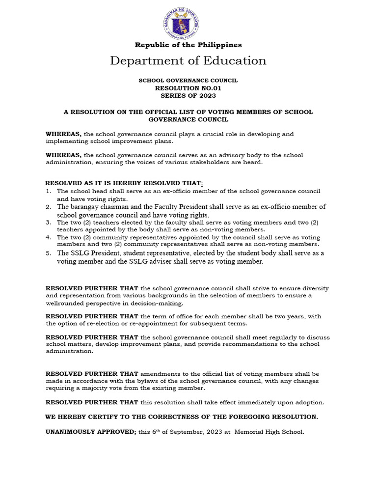 Sgc-Resolution No. 01 | PDF