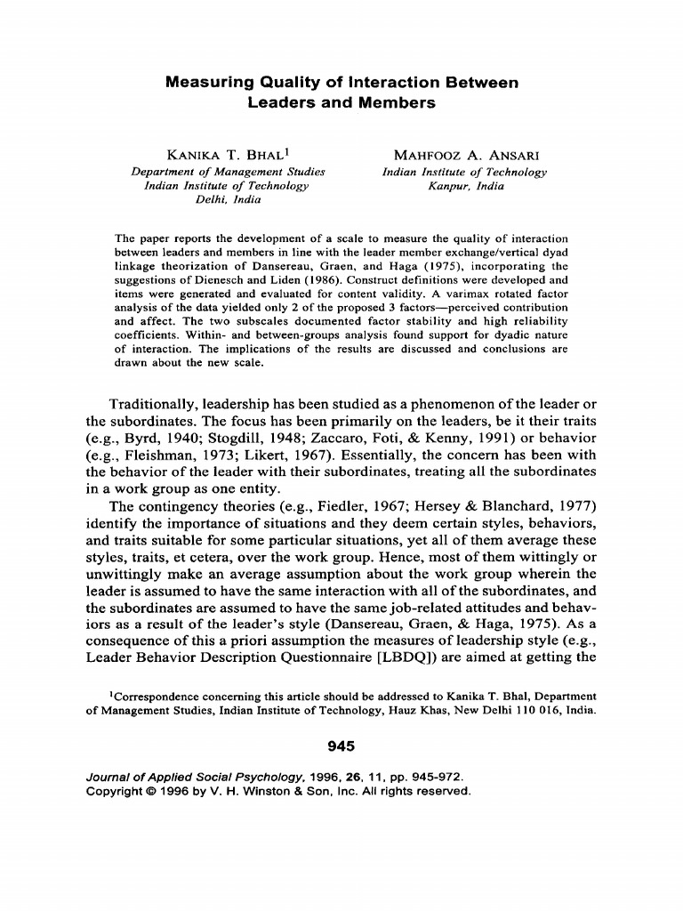 Bhal 1996 | PDF | Factor Analysis | Validity (Statistics)