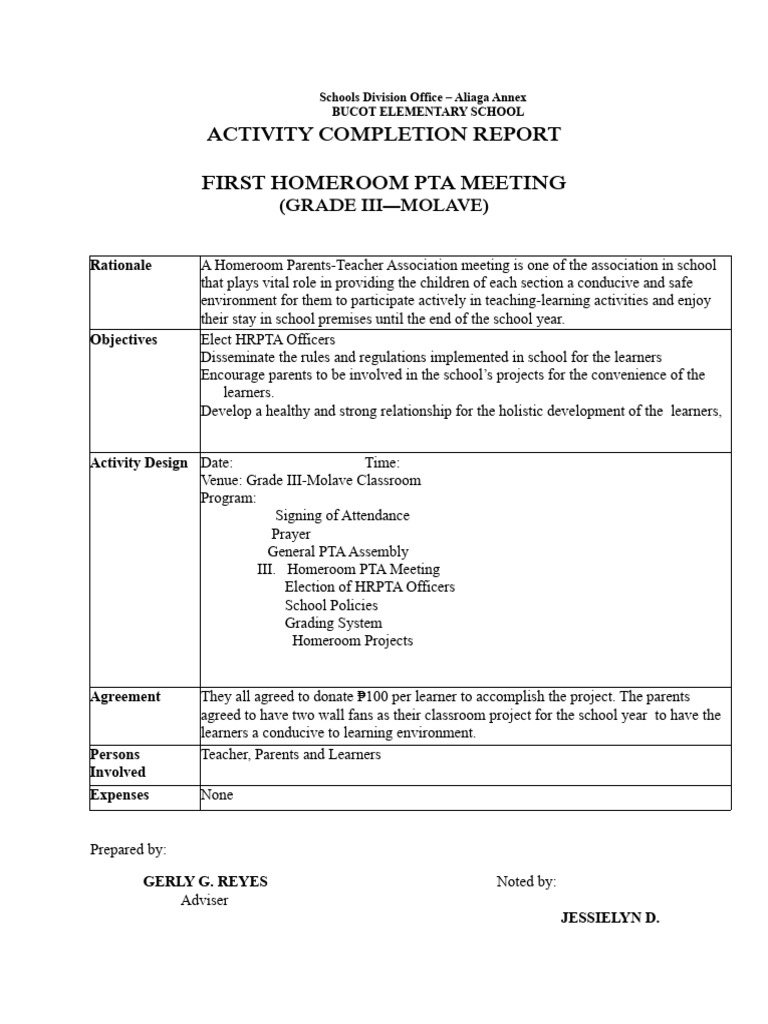 Activity Completion Form | PDF