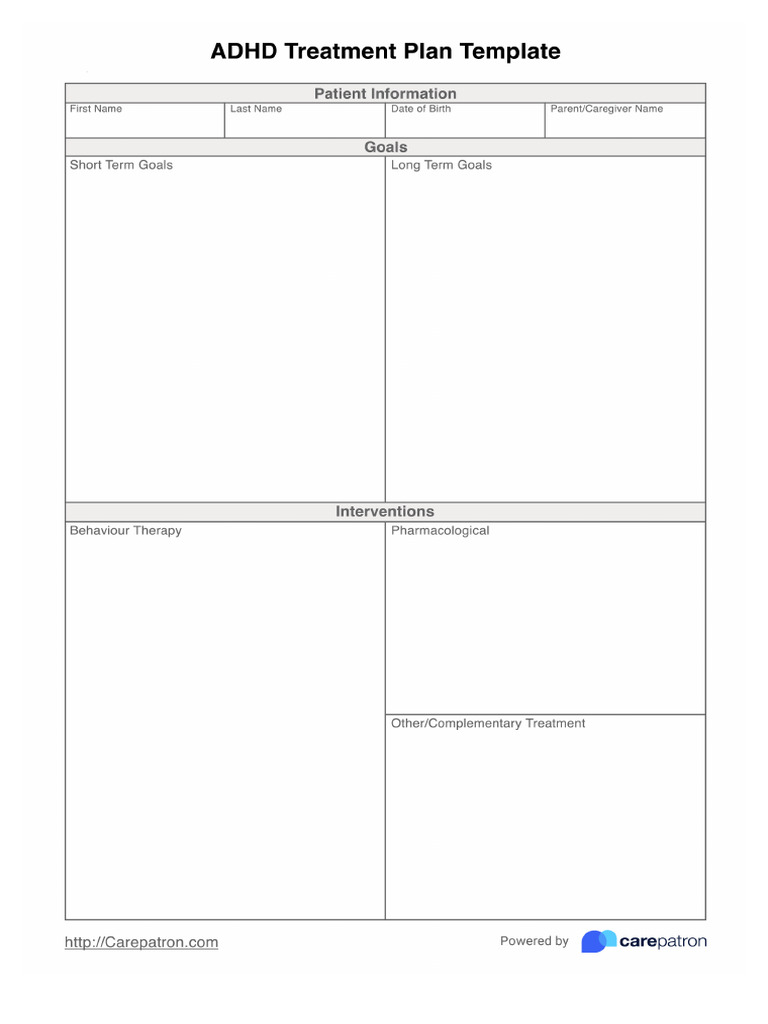 Adhd Treatment Plan Template | PDF