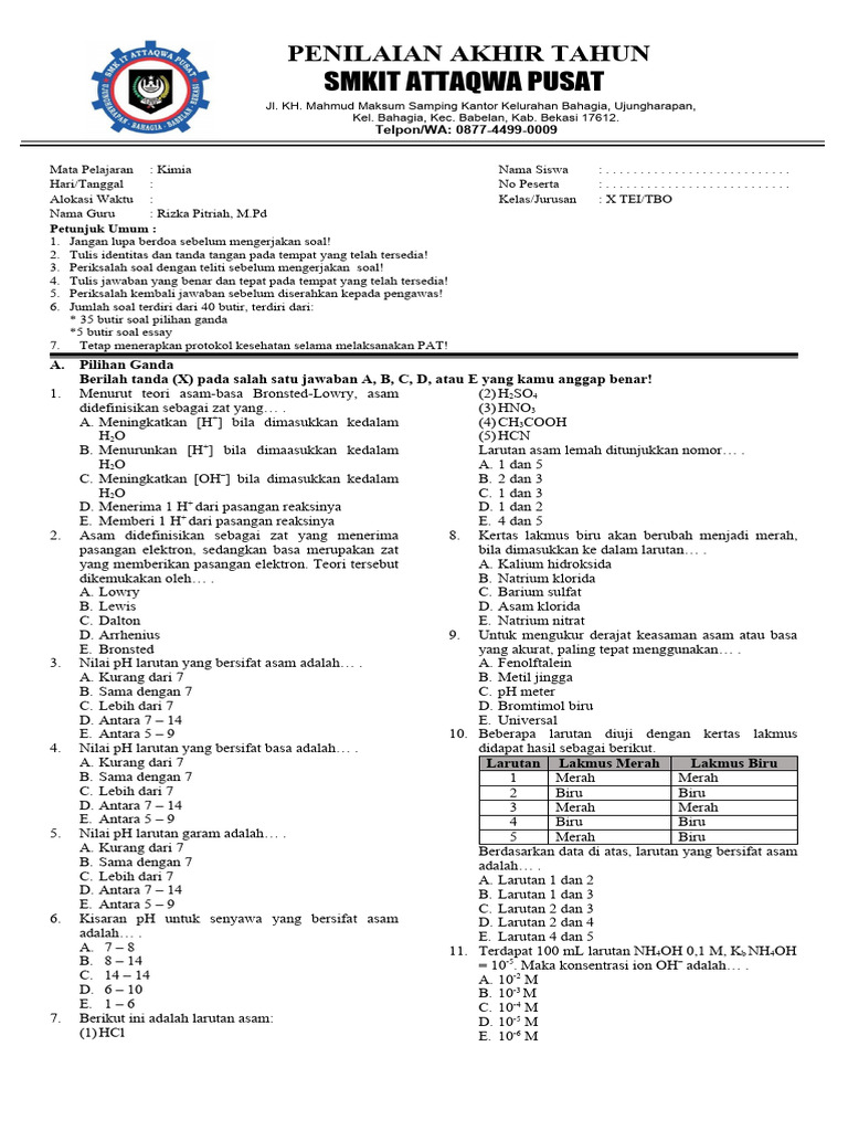 Soal Pat Kimia 2021 | PDF