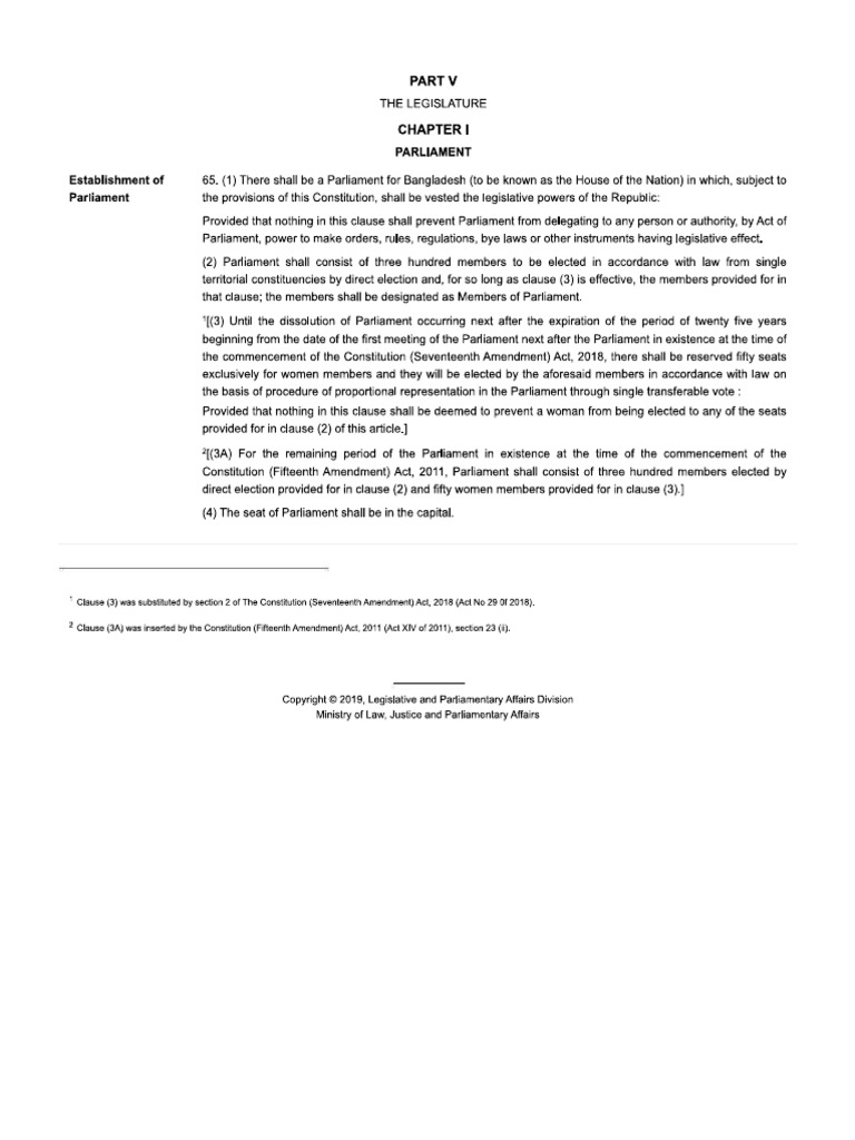 The Constitution of Bangladesh (Article 65) | PDF