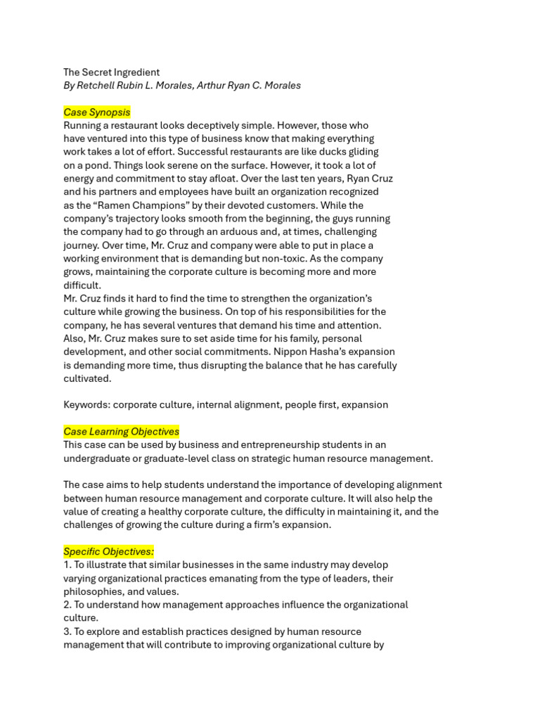 The Secret Ingredient | PDF | Organizational Culture | Restaurants