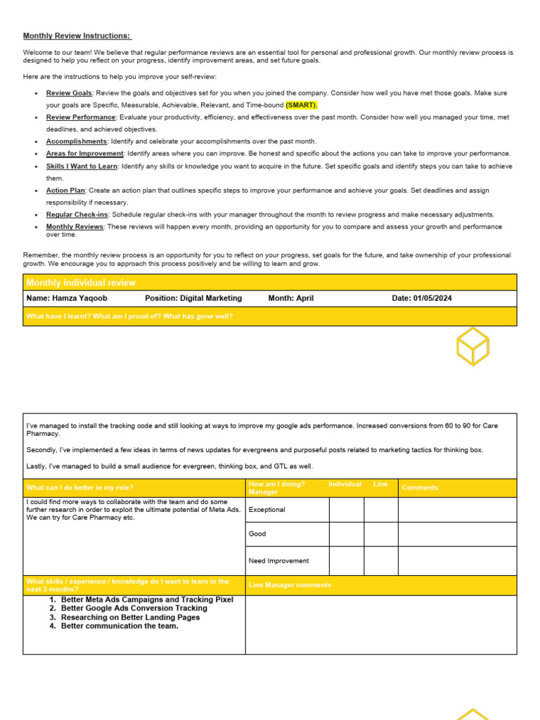 Monthly Review Form | PDF