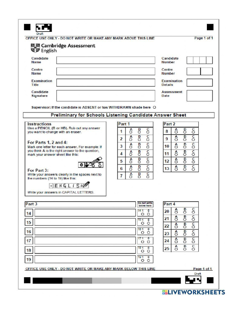 B1 ListeningAnswer Sheet | PDF