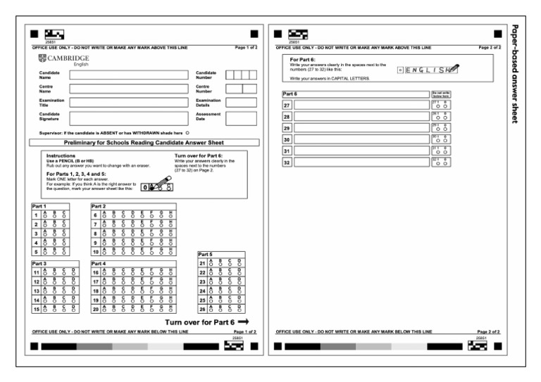 B1 Answer Sheet | PDF