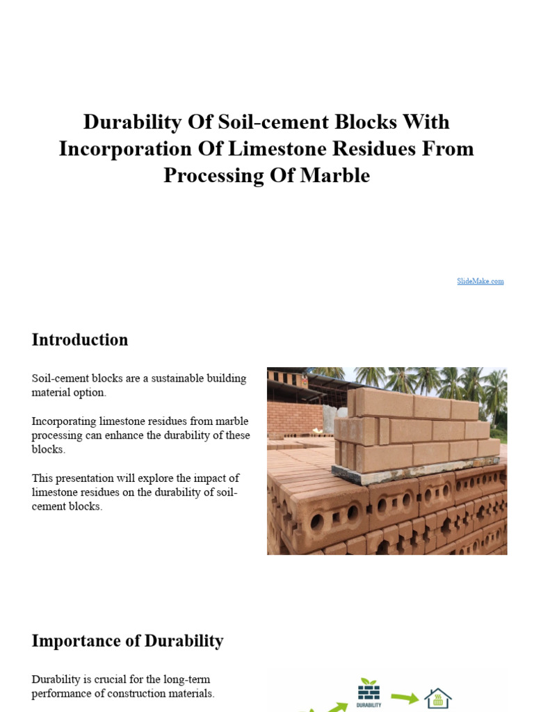 Durability of Soil-Cement Blocks With Incorporation of Limestone Residues From Processing of ...