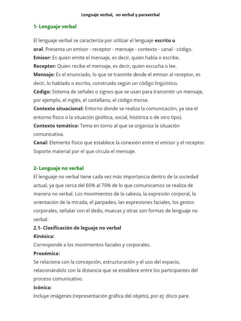 Lenguaje Verbal | PDF | Comunicación no verbal | Comunicación