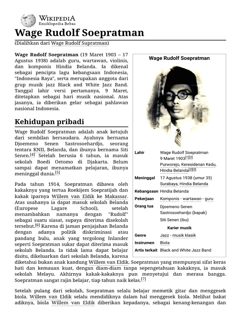 Wage Rudolf Soepratman - Wikipedia Bahasa Indonesia, Ensiklopedia Bebas ...