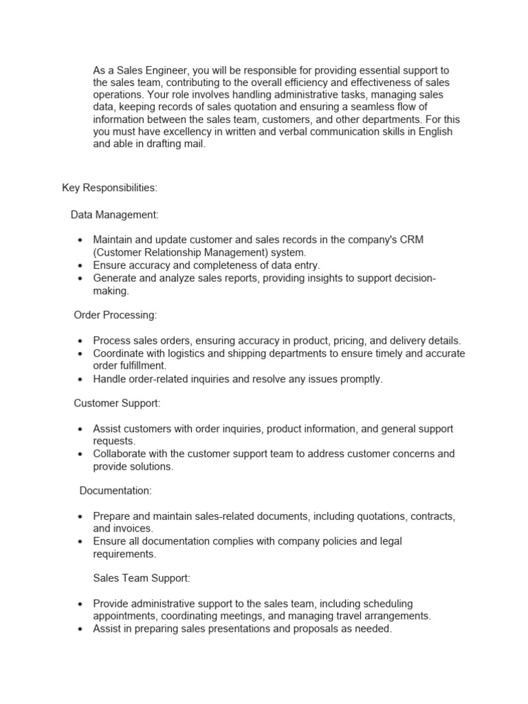 As A Back Office Sales Executive | PDF